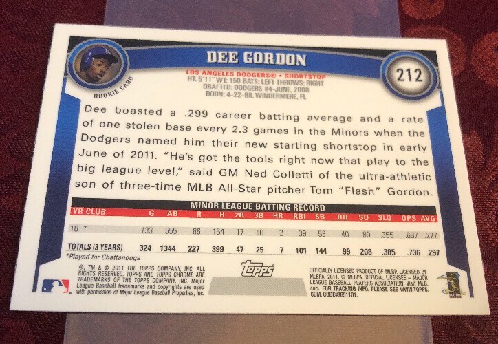 Dee Strange-Gordon 2011 Topps Chrome Rookie Card RC # 212 Washington ...