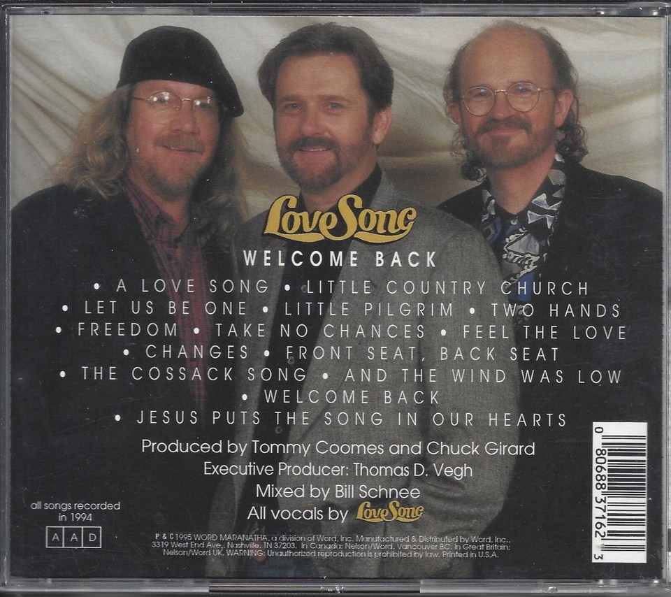 LOVE SONG Welcome Back (CD, 1995, Word Maranatha) Little Country Church ...