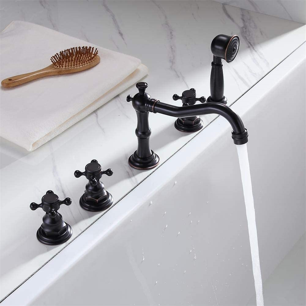 Black Oil Rubbed Bronze 5 Hole Bathroom Roman Tub Bath Faucet With