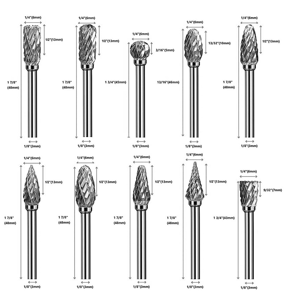 10X Double Cut Tungsten Carbide Burrs Rotary Burr 3*6mm Shank Die ...
