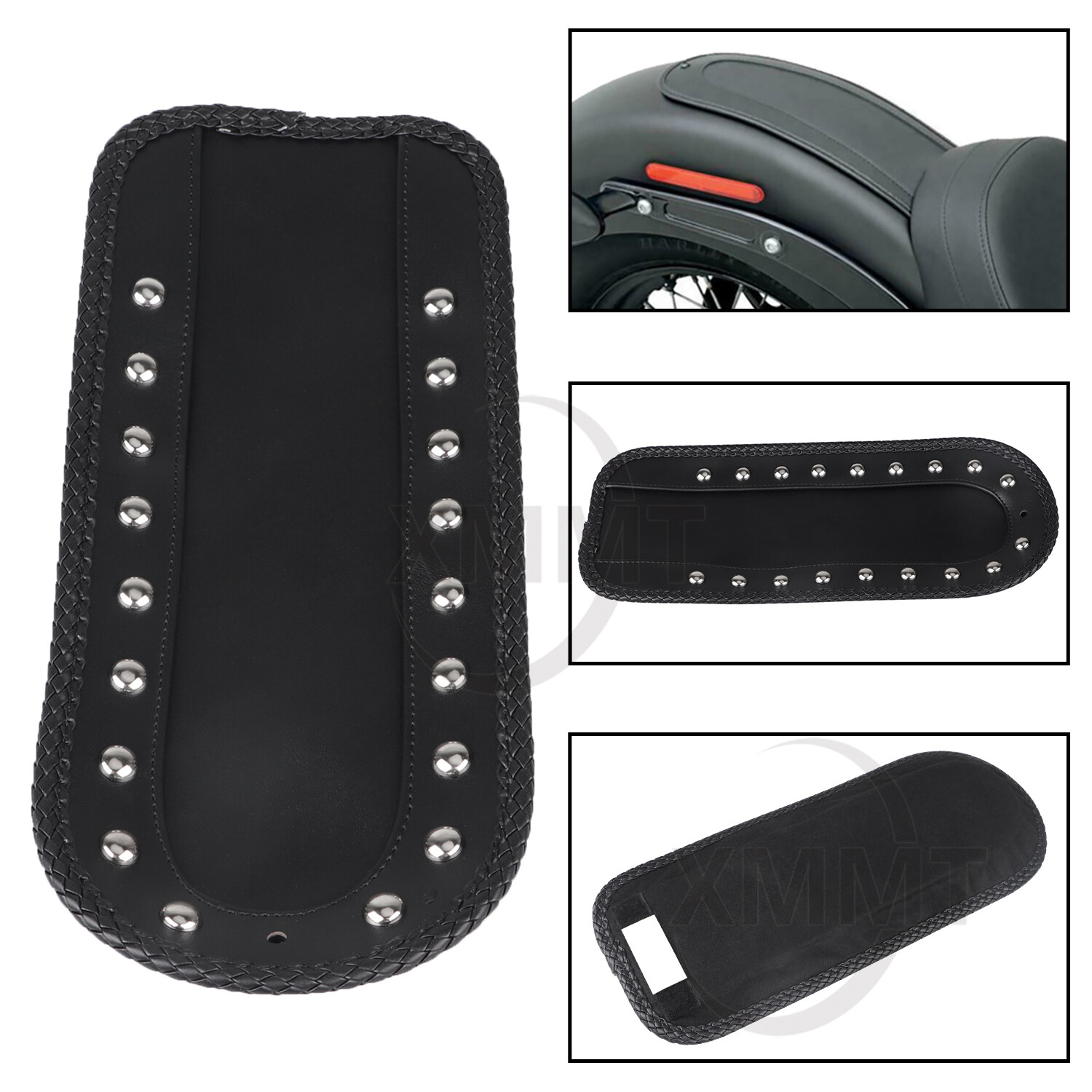 Black Rear Fender Bib Solo Seat Studded For Harley Softail Custom FXSTC ...
