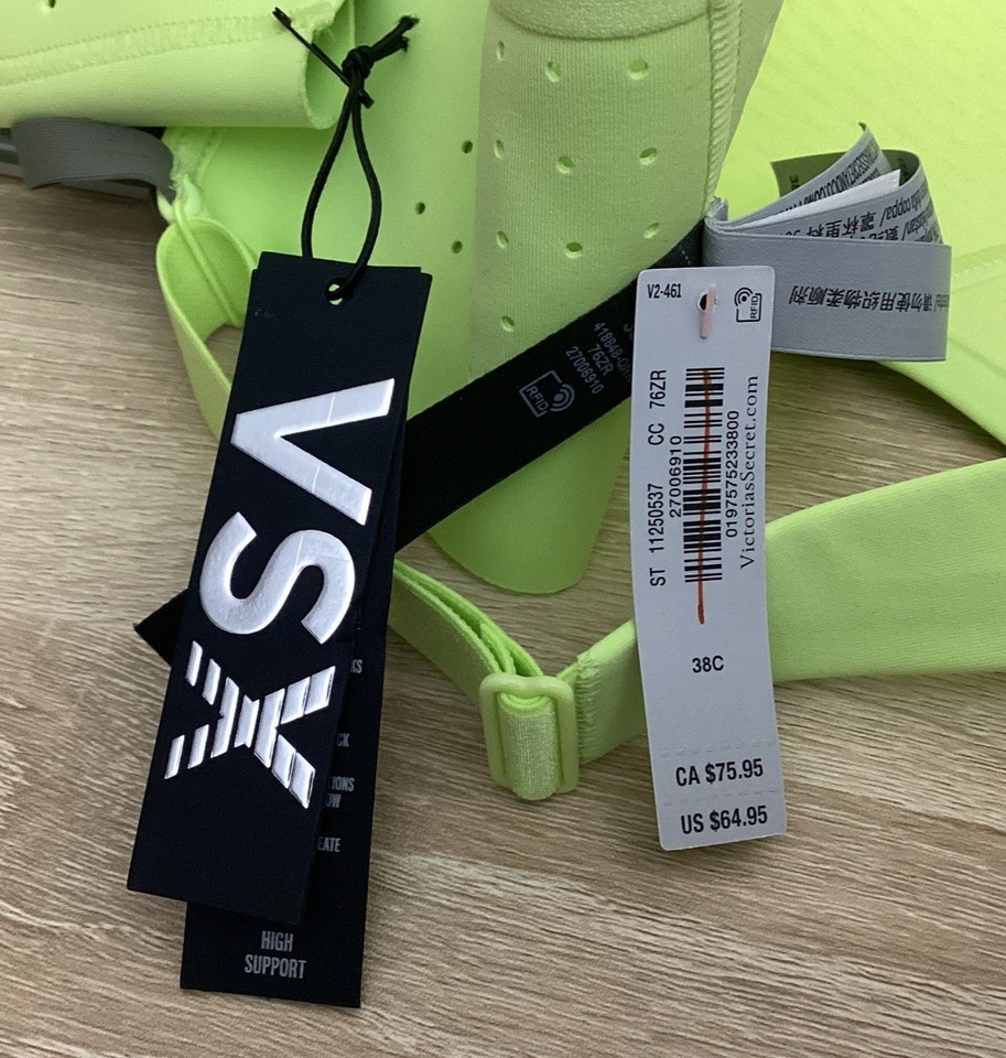 Victoria’s Secret VSX 38C Featherweight Max Sports Bra Zip Strappy Back ...