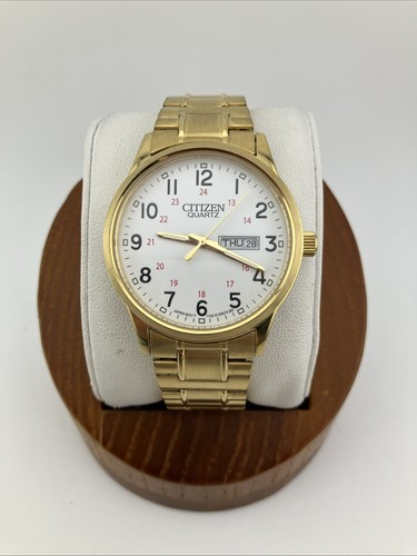 Citizen Men 38mm Watch Gold Tone White Military Dial Day/Date 1102 ...
