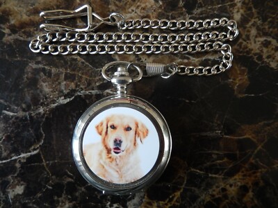 GOLDEN LABRADOR RETRIEVER DOG CHROME POCKET WATCH WITH CHAIN (NEW) | eBay