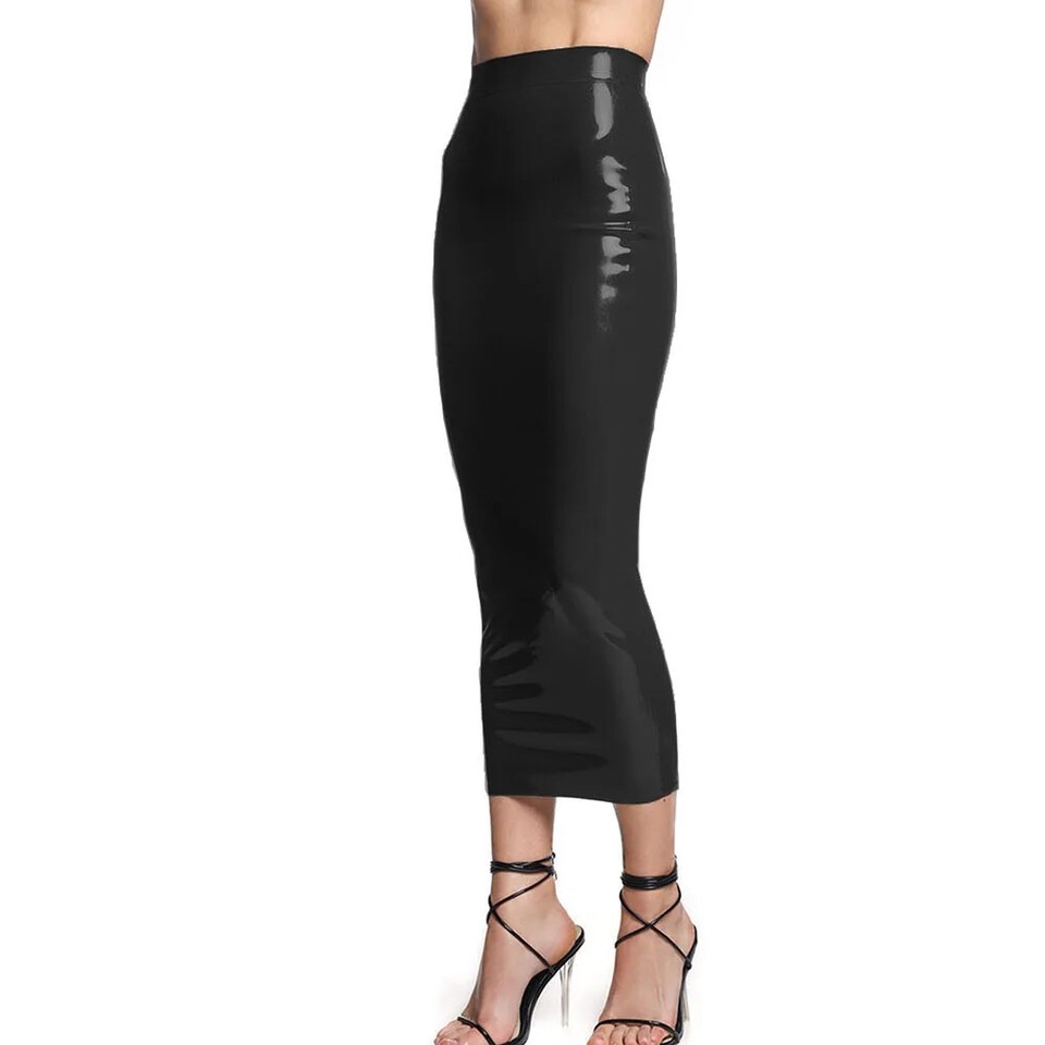 PVC Leather Midi Pencil Skirts Sexy Slim Hobble Skirt Elegant Solid ...