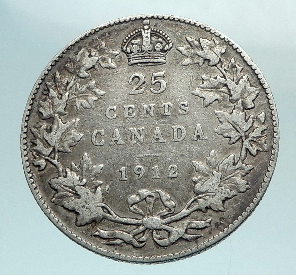 1912 CANADA UK King George V Genuine Original SILVER 25 CENTS Coin ...