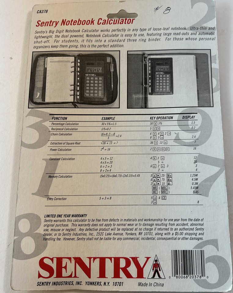 Sentry Notebook Calculator Brand New Old Stock Dual Power CA378 | eBay