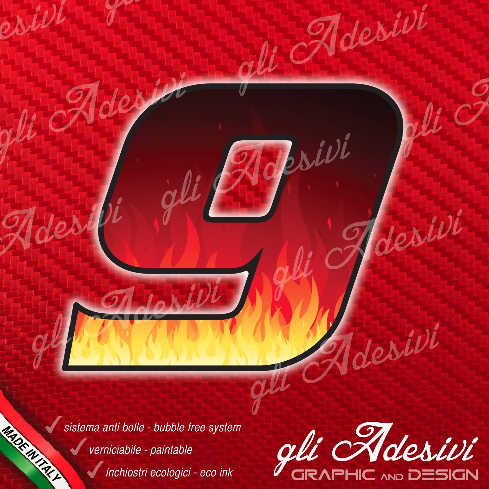 Sticker Number 9 Motorcycle Car Cross Race FIRE FLAMES Fire 5 cm | eBay