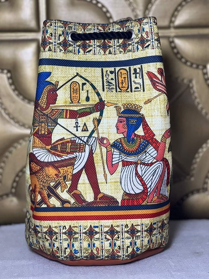 Rare Egyptian Drawstring Bucket Bag Handmade Linen Canvas with Pharaoh ...