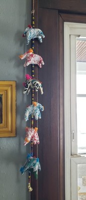 Colorful Fabric Elephant Garland Decor With Beads And Bell, Boho ...