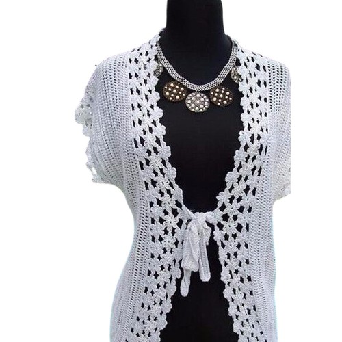 Cache White Silver Metallic Peek A Crochet Knit Vest Top New Stretch ...