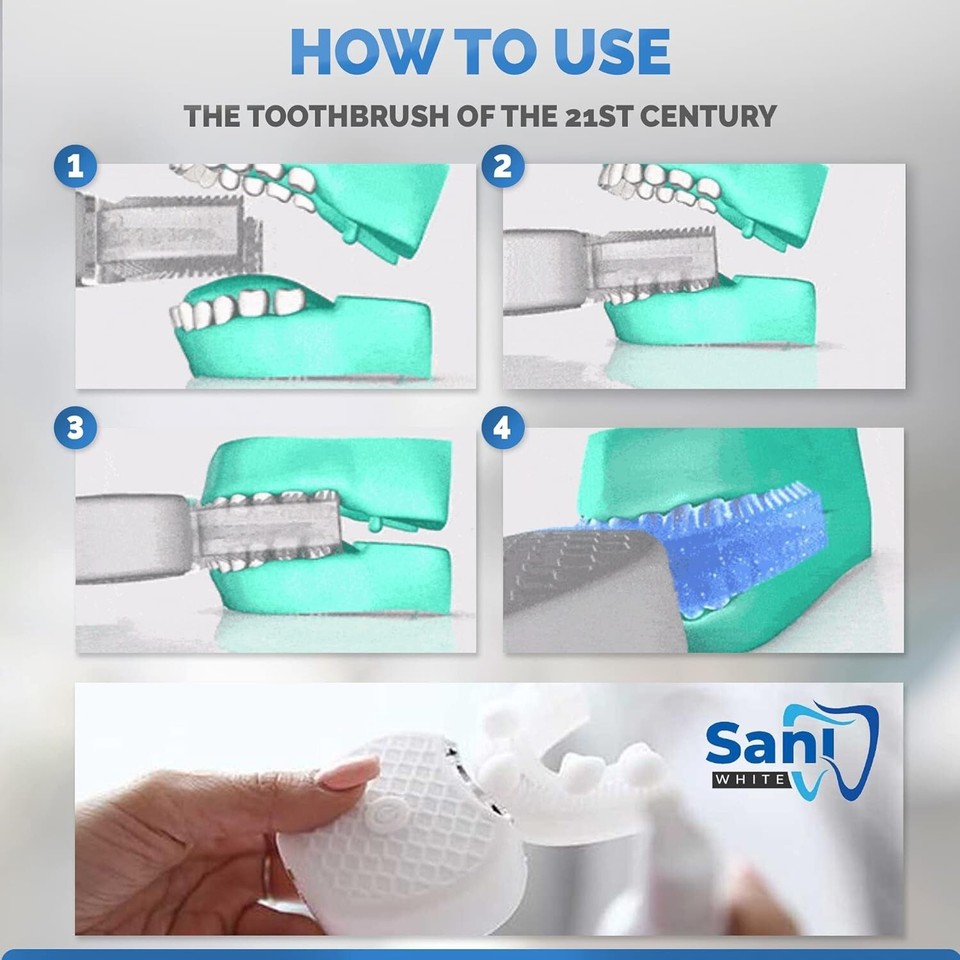 Sani White Ultrasonic Toothbrush, Ortho Sparkle Sonic Glow Brush, 360 ...