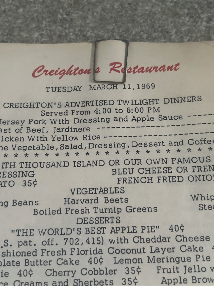 VINTAGE 1969 Large Menu Creighton's Restaurant Ft Lauderdale Florida 17 ...