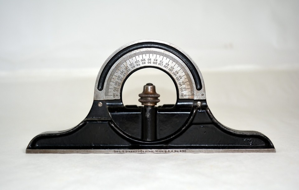 L.S. Starrett No. 490 Satin Chrome Protractor Head Level Tool Made in ...