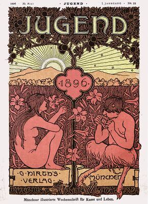 Decoration Poster.Wall room design.Jugend.Youth cover.1896 Pan and girl ...