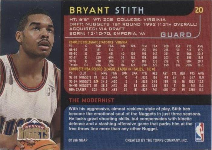 1995-96 Topps Gallery - Bryant Stith #20 | eBay