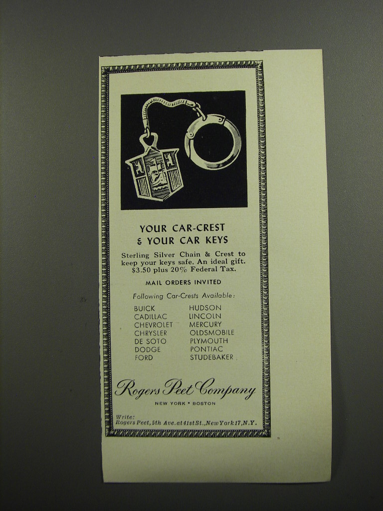 1953 Rogers Peet Key Ring Ad - Your car-crest & your car keys | eBay