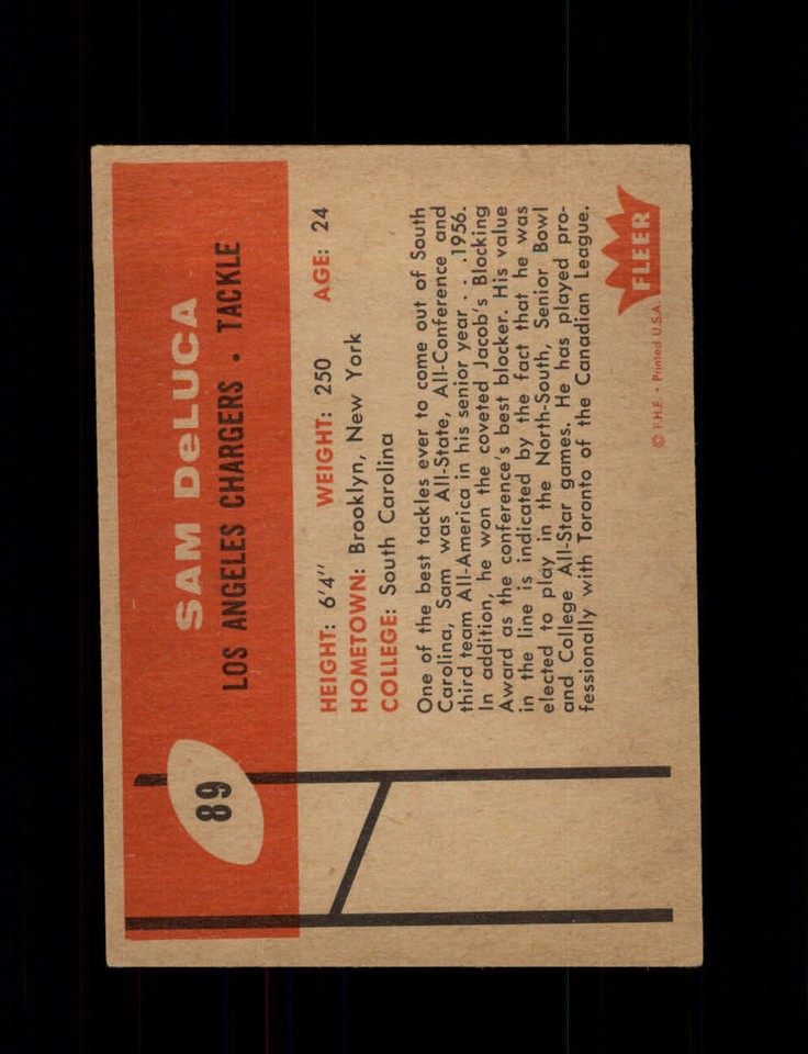 1960 SAM DELUCA FLEER #89 CHARGERS *G8537 | eBay