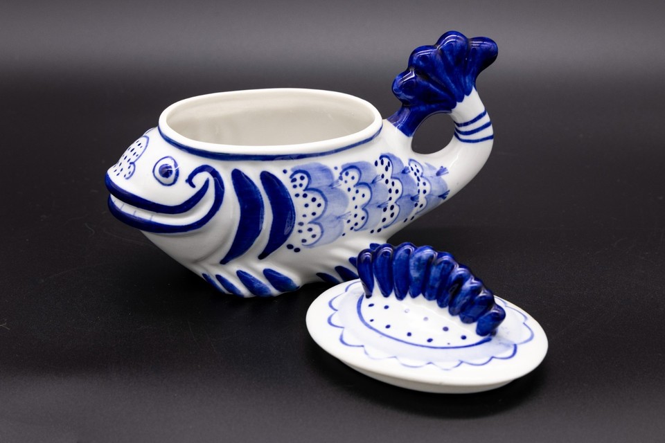 gzhel russian porcelain serving bowl 1 pc "FISH" | eBay