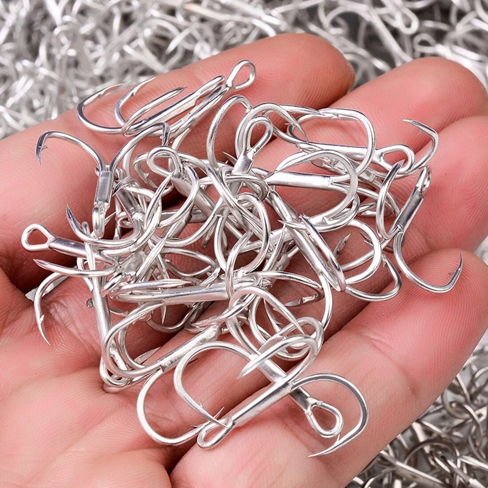 25~100Pcs 2X Strong High Carbon Steel Treble Hook Fishing Triple Hook ...