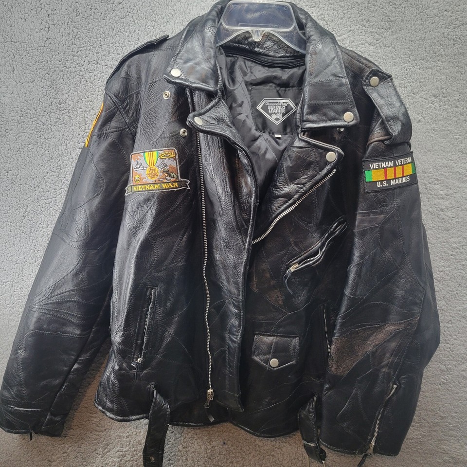 USMC Marines+Patches-Diamond Plate Leather Motorcycle/Unique Jacket ...