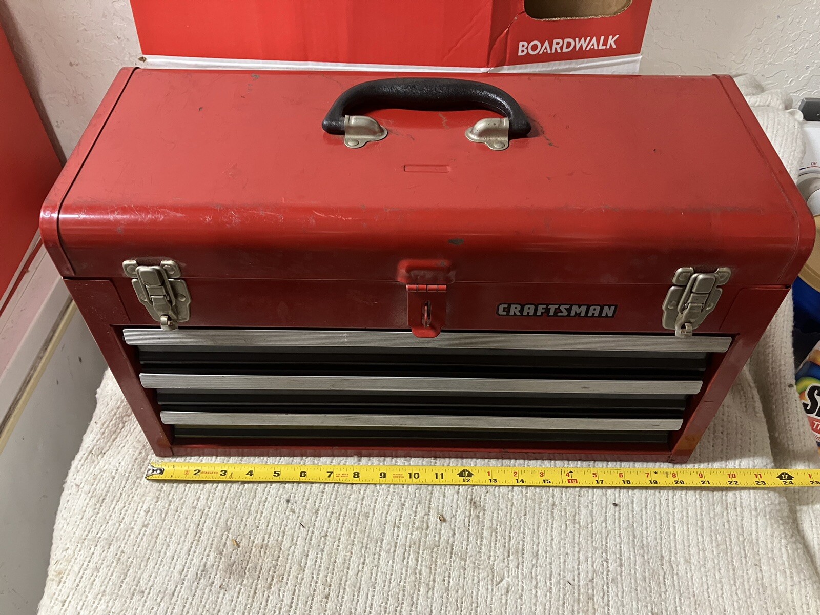 Vintage Craftsman 3 Drawer Metal Red Portable Tool Box Chest 20.5" x 12 ...