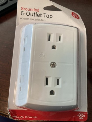 GE 6-Outlet Extender, Grounded Wall Tap, Adapter Spaced Outlets, 3 ...