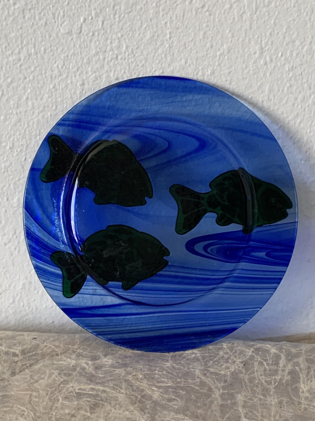 Studio Art Glass Jan Mitchell Signed Fused Art Glass Fish Plate Blue 7 ...