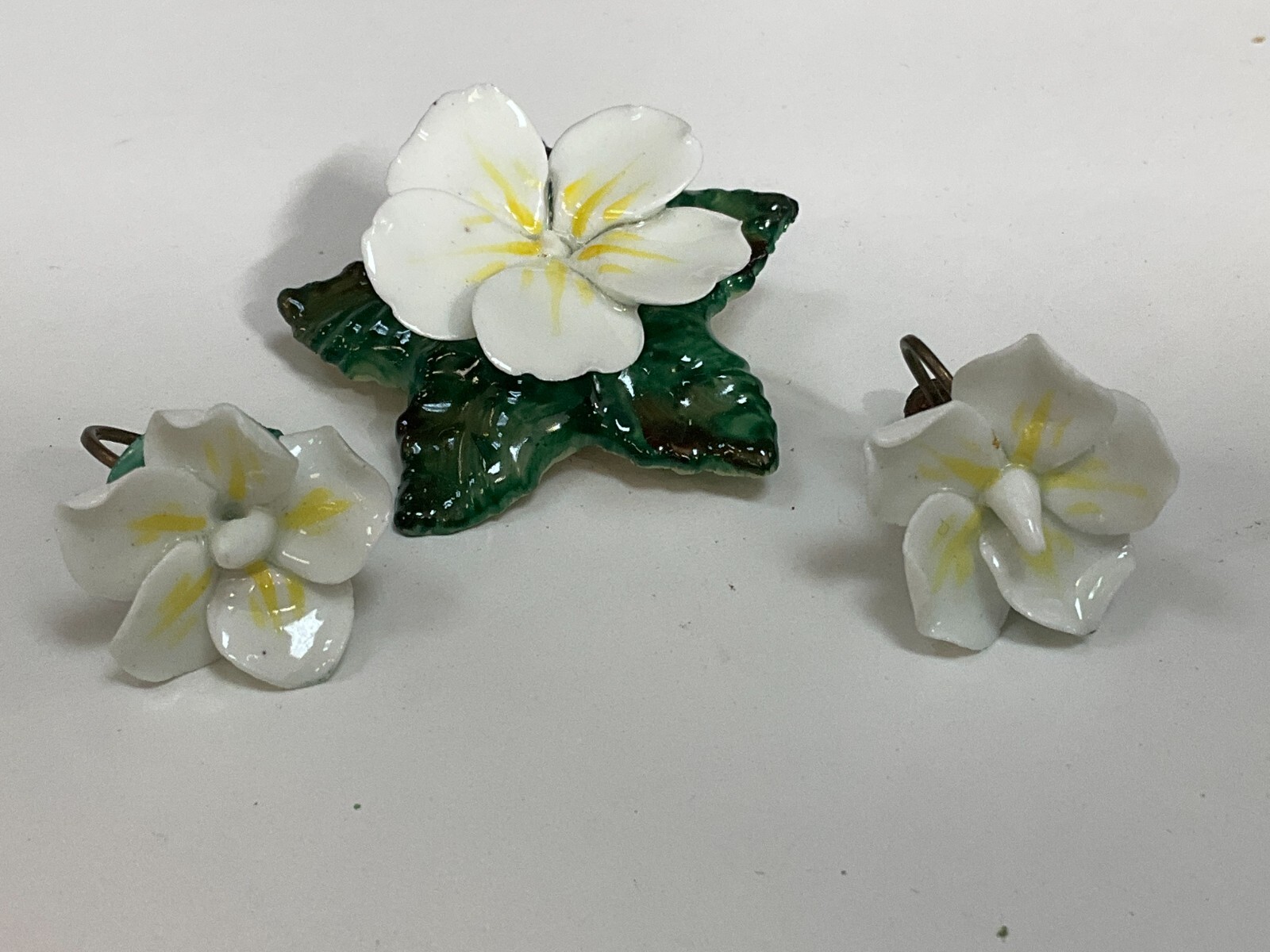 Vintage Bone China Flower Brooch & Screw Back Earring Set Made In ...