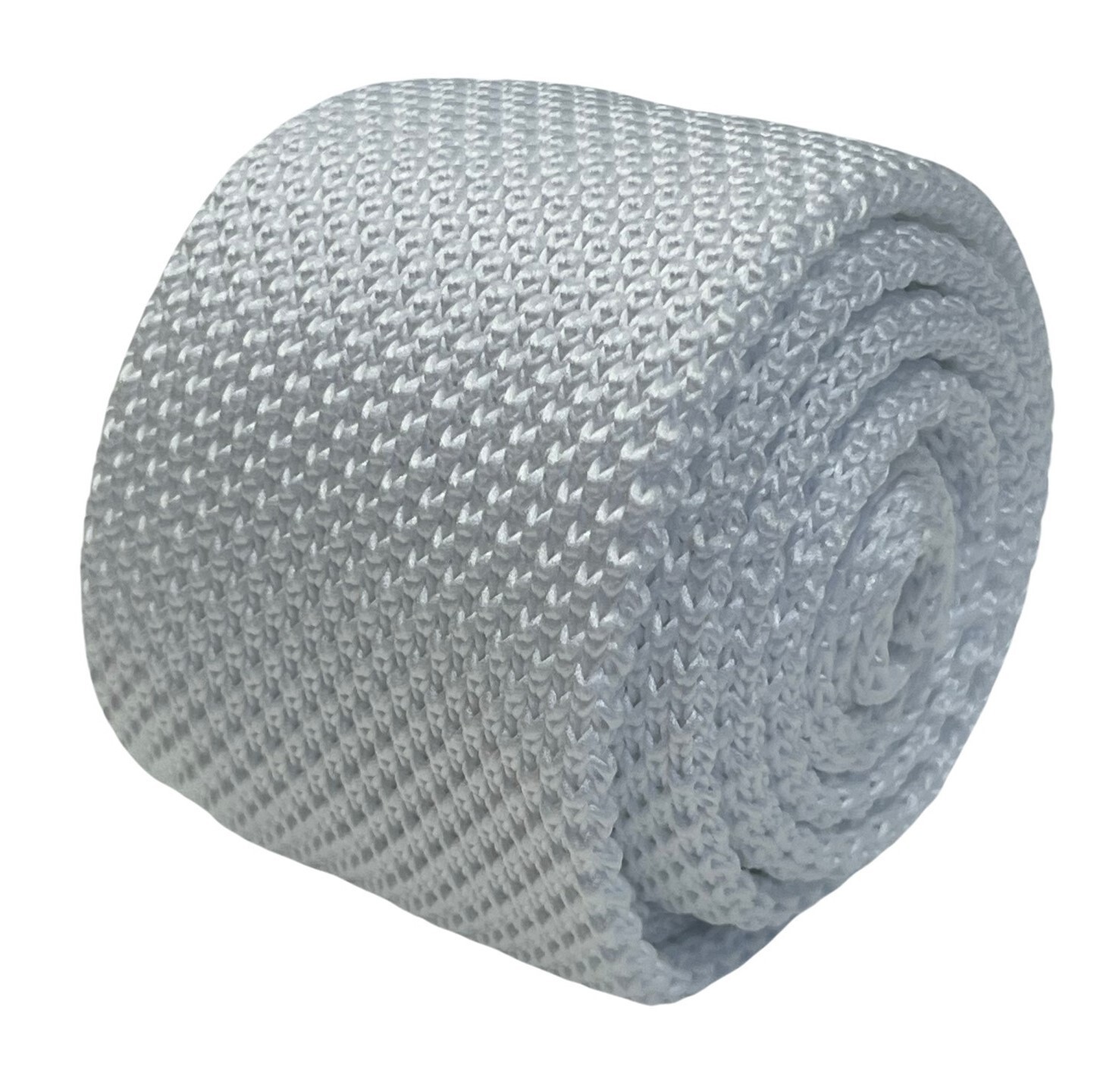 Frederick Thomas plain white knitted skinny men-s tie - Gem