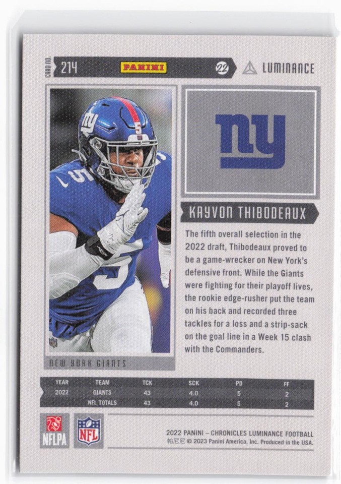 2022 Panini Chronicles Kayvon Thibodeaux RC #214 Luminance Update ...