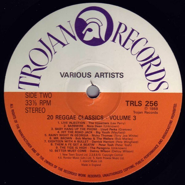LP 33 Various-20 Reggae Classics Volumen 3 UK 1988 Trojan Records ...