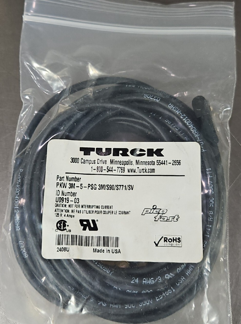 PKW 3M-5-PSG 3M/S90/S771/SV Turck M8; Picofast, Female Connector, Right ...
