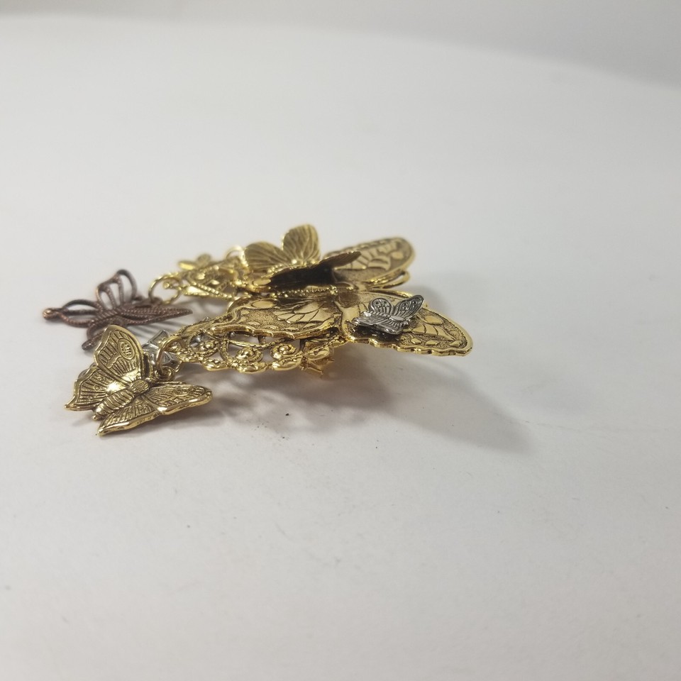 Gold Tone Butterfly Brooch Hat Pin with Dangling Insects Dragonfly ...