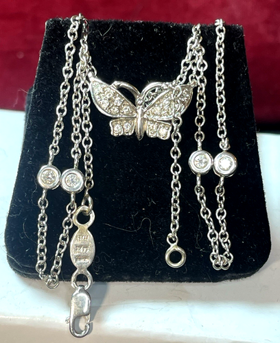14K WHITE GOLD DIAMOND NECKLACE STATION BUTTERFLY DESIGNER SIGN BITA ...