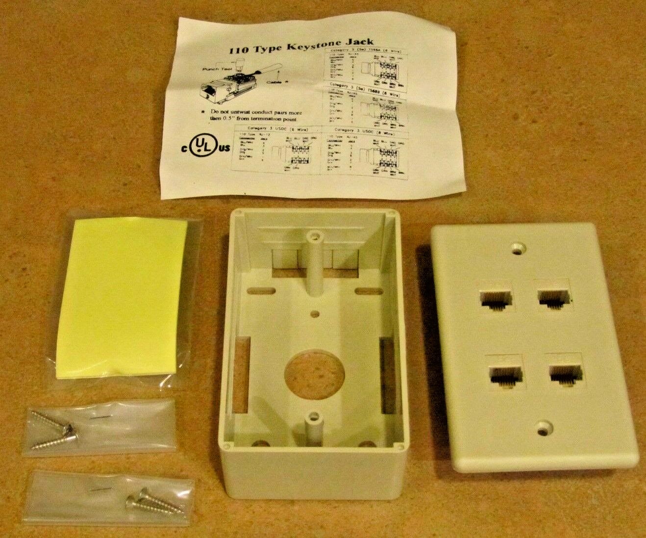 4 Port Cat5e Surface Mount Box with Qty: 4 110 Type Keystone Jacks | eBay