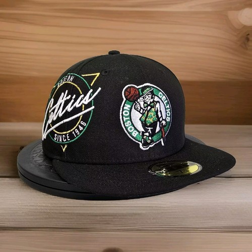 Boston Celtics 7 1/4 New Era Multi-Logo Black Fitted Hat NBA 59FIFTY ...