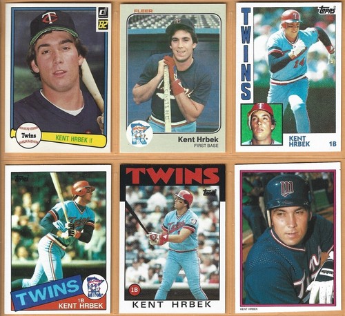 Kent Hrbek, Twins HOF 1st Baseman, 6 card LOT w/ ROOKIE, all 35+yr old ...