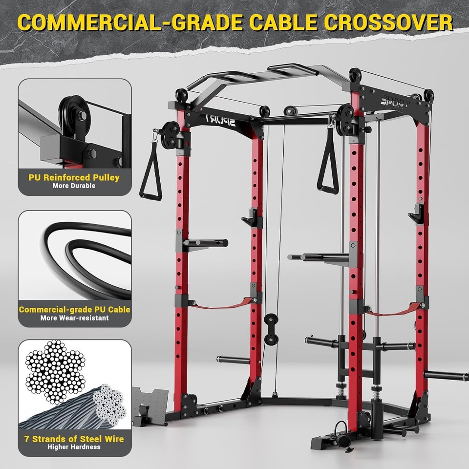 Power Cage Multi-Functional Squat Rack with Cable Crossover System for ...
