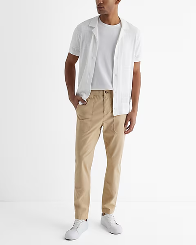 Express Men Slim Elastic Waist Pull On Chino Khaki Size M | eBay