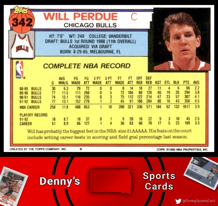 1992 Topps #342 Will Perdue Chicago Bulls Basketball Card | eBay