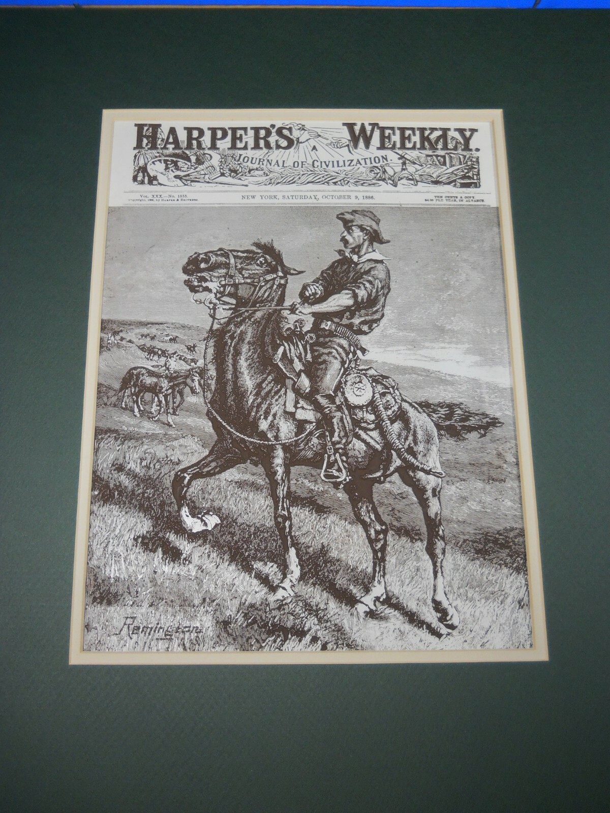 Harper's Weekly engraved Print Remington Poster Cowboy 1886 In from the ...