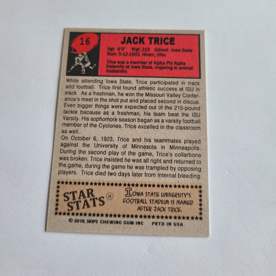 Jack Trice Iowa State University Cyclones Legend Football Card #16 ISU ...