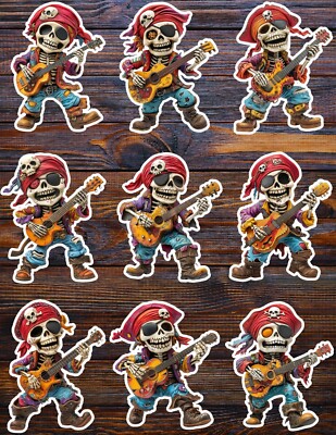 Rockstar Skeleton Pirate Vinyl Stickers Set Scrapbooking Laptop ...