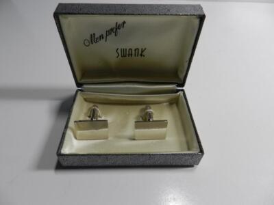 SWANK Men's CUFFLINKS "Men prefer SWANK" Silver Tone Metal Case Vtg ...