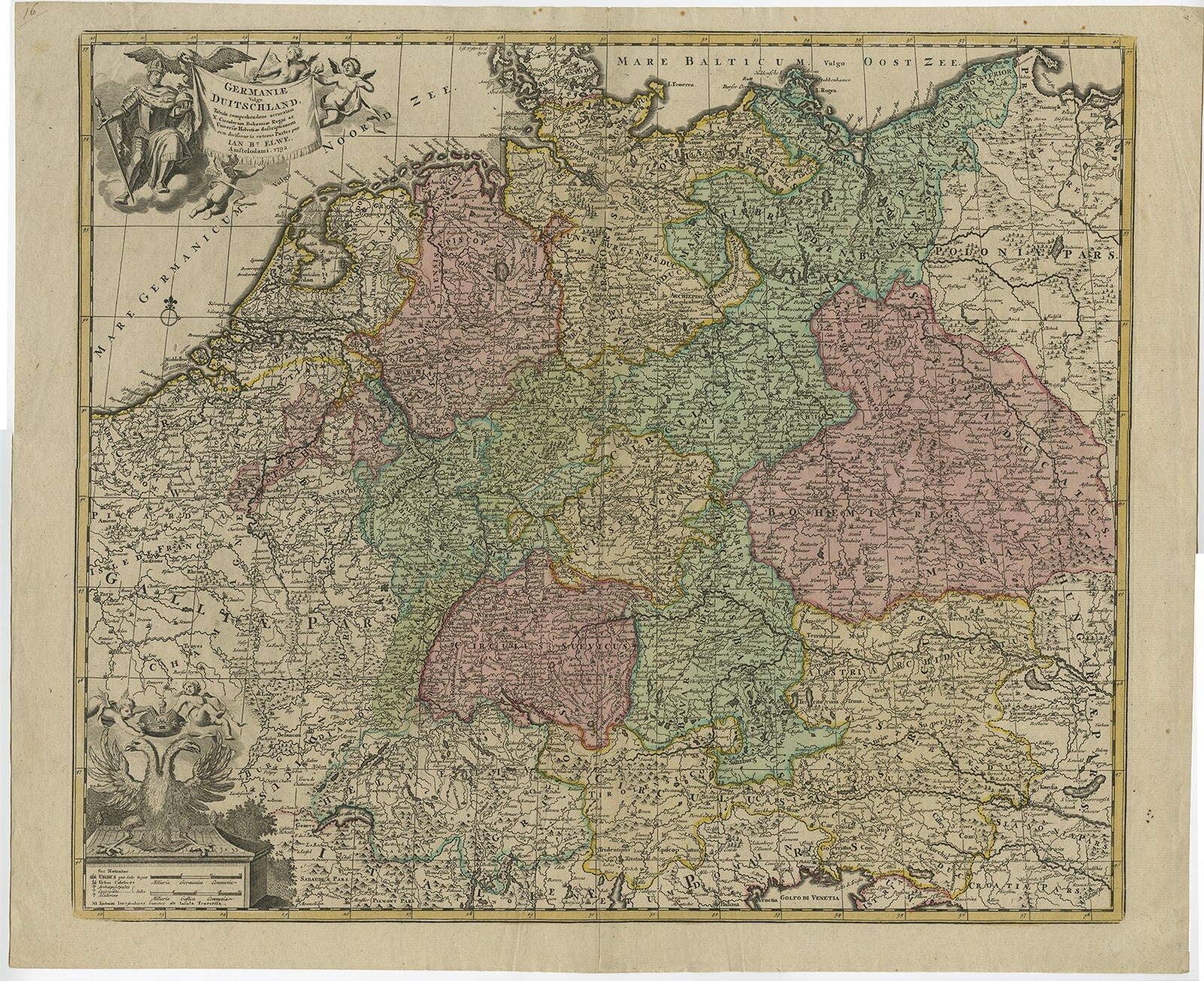 Antique Map of Germany with decorative Cartouches | eBay