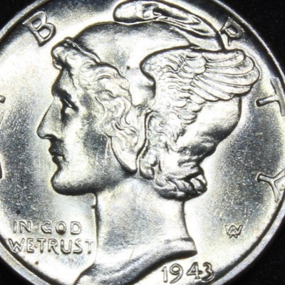 1943-D Mercury Dime Die Crack Obverse Gem Brilliant Unc Full Bands Free ...