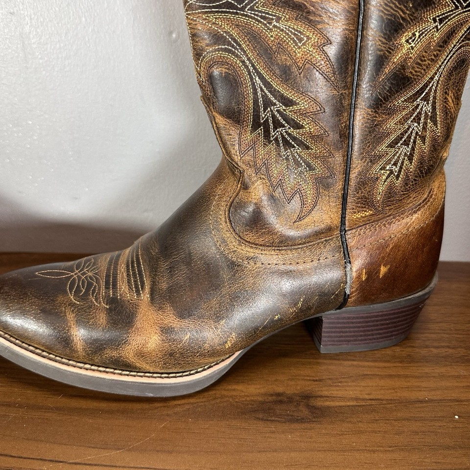 Justin Boots Mens 9 D Brown Leather Cowboy Western Rodeo Distressed ...