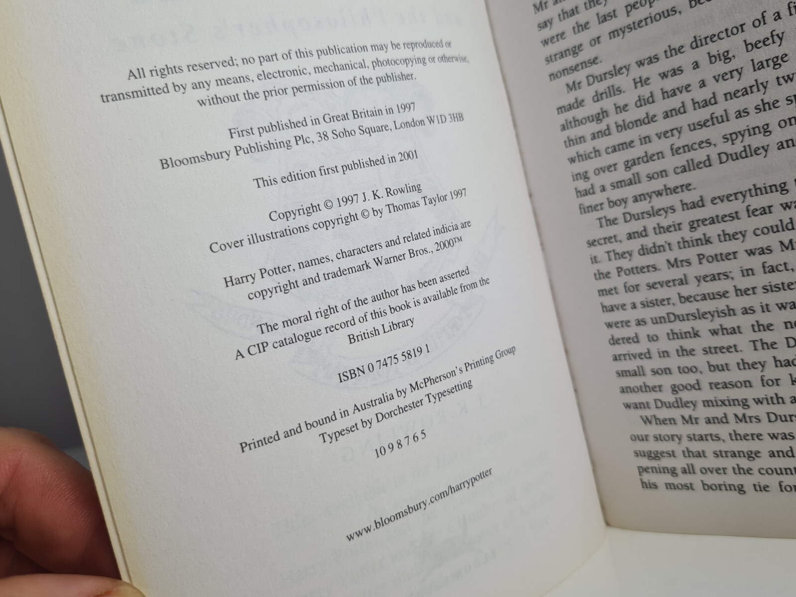 Harry Potter and the Philosopher's Stone First Edition 5th Print ...