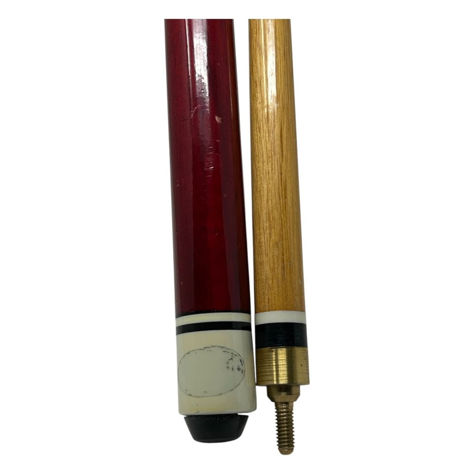 Vintage Pool Cue Two-Piece Burgundy Natural Wood Shafts Brass Joint ...